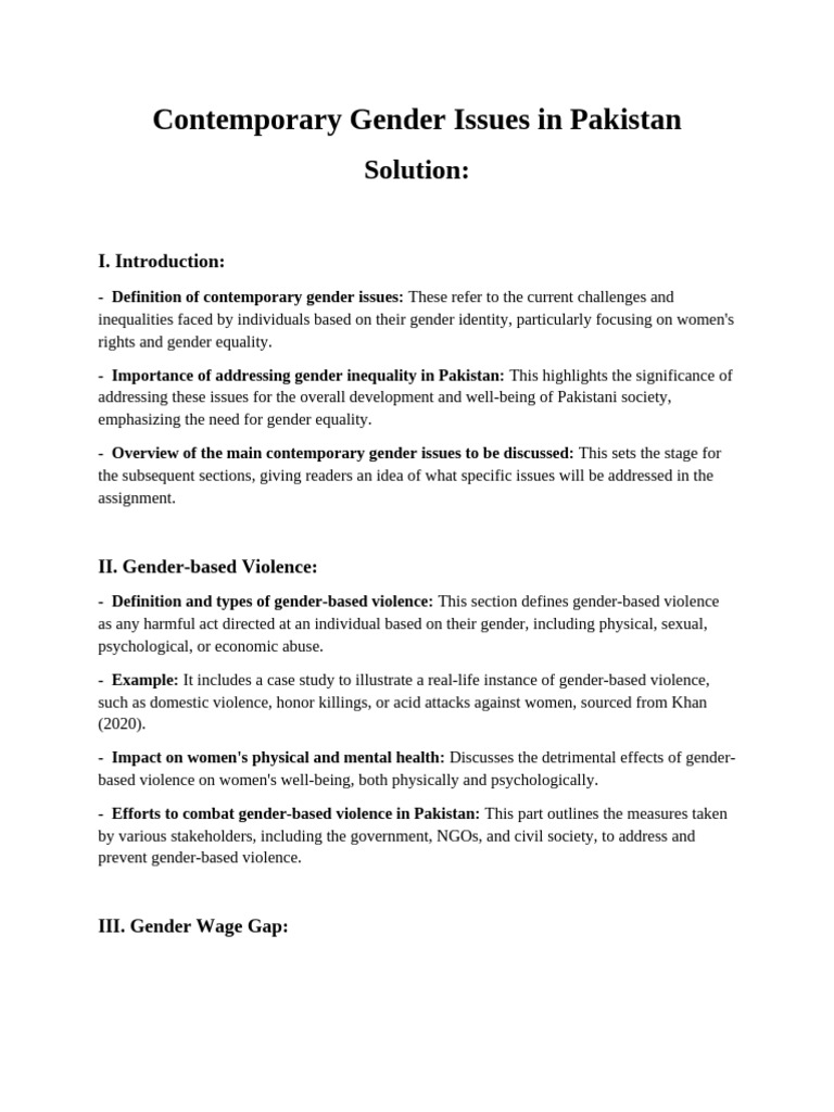 SS. Contemporary Gender Issues in Pakistan | PDF | Violence | Gender ...