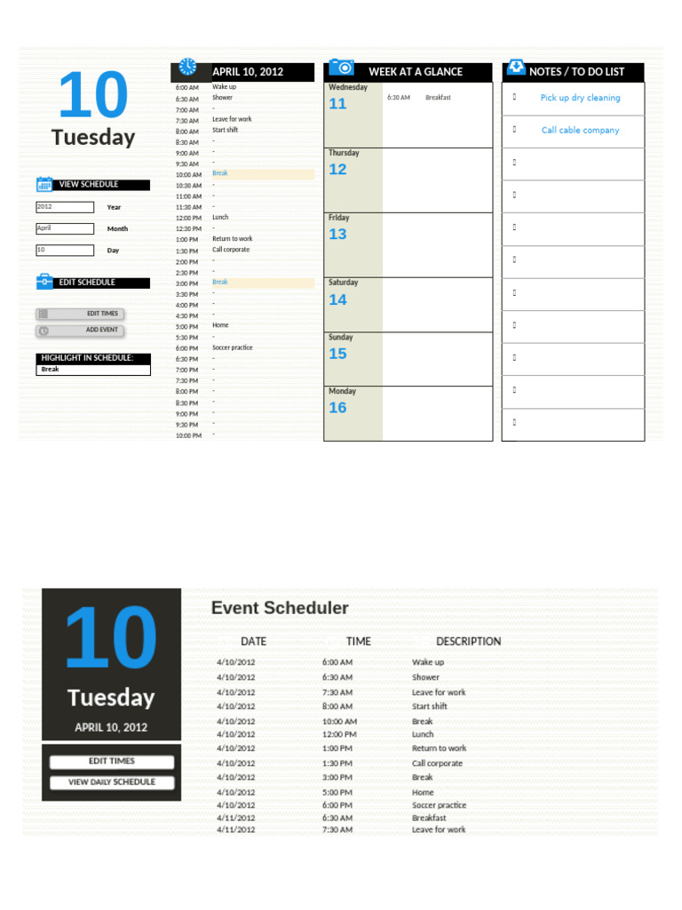 Excel Daily Planner Template | PDF