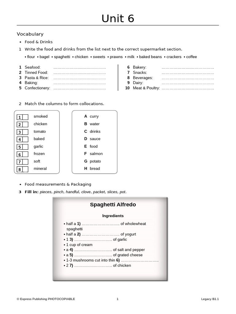 06 Legacy B1 - 1 Unit 6 | PDF | Taste | Pasta