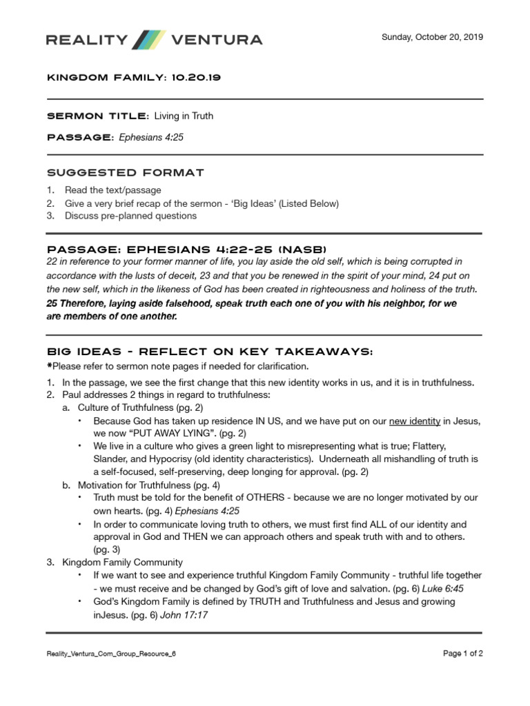 Community Group Questions Resource Sheet 10.20.19 | PDF | Truth | Lie