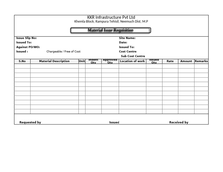 Material Issue Requisition Form | PDF