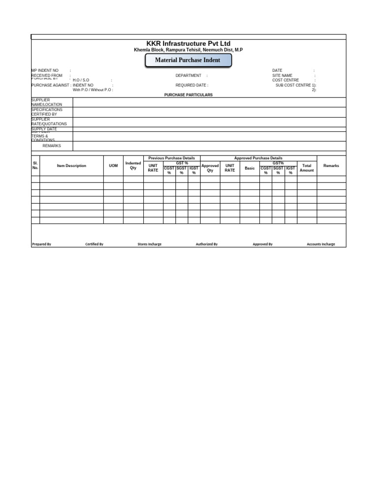 Material Purchase Indent | PDF