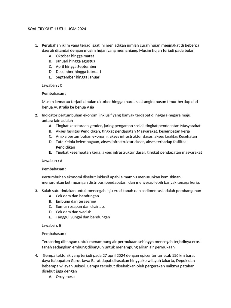 Soal Try Out Utul Ugm 2024 | PDF