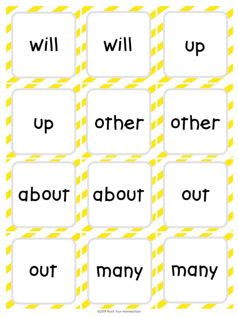 Sight Words Memory Game Fry Words 3-100 | PDF