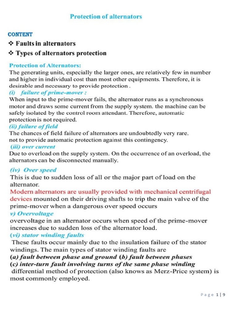 PSP Unit-3A Protection of Alternator | PDF