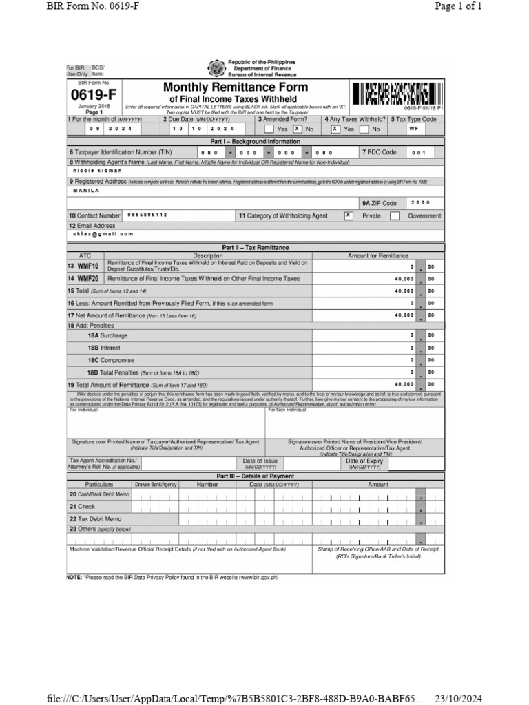 Form 0619 F | PDF