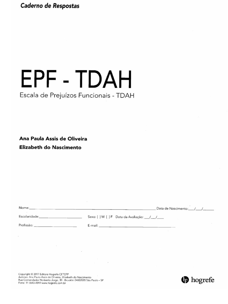 EPF - TDAH - Caderno de Respostas | PDF