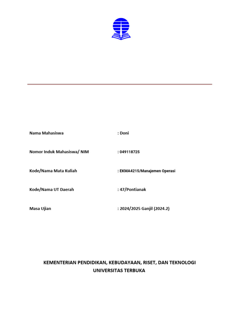 BJT TMK EKMA4215 Manajemen Operasi | PDF
