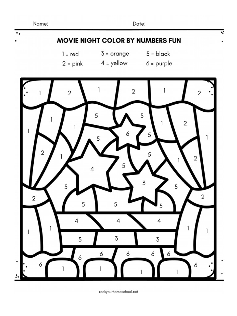 Movie Night Color by Number Activities Pack | PDF
