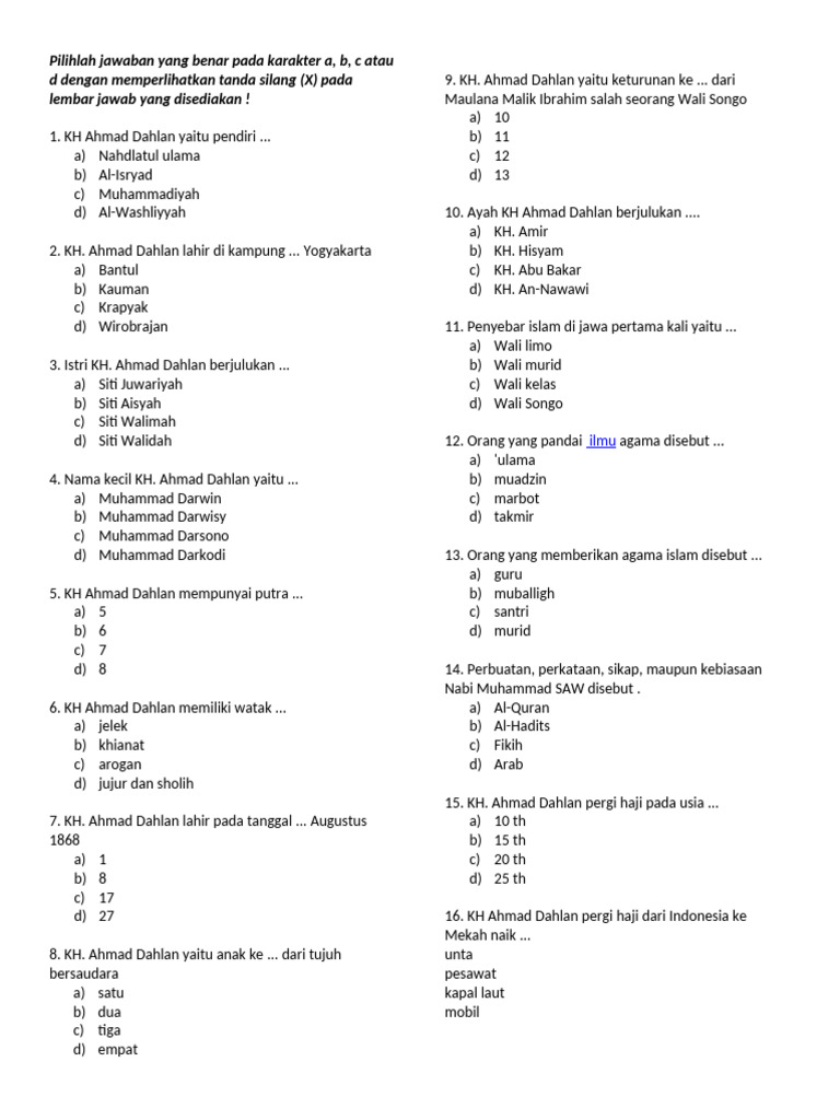Soal KMD Uts 1 Kelas 2 | PDF