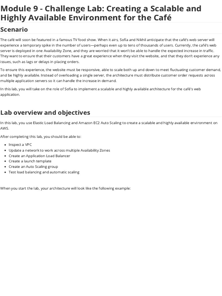 Challenge Lab - Creating A Scalable and Highly Available Environment For The Café | PDF ...