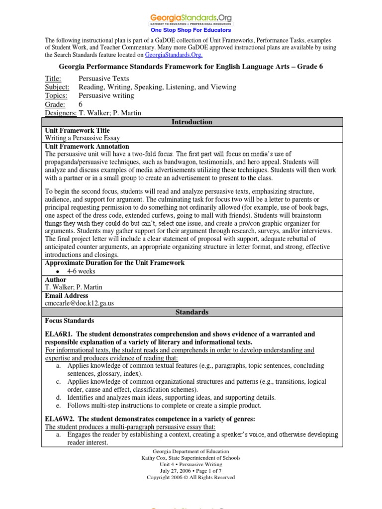 Grade 6 - Unit 4 Persuasive Writing | PDF | Persuasion | Survey Methodology