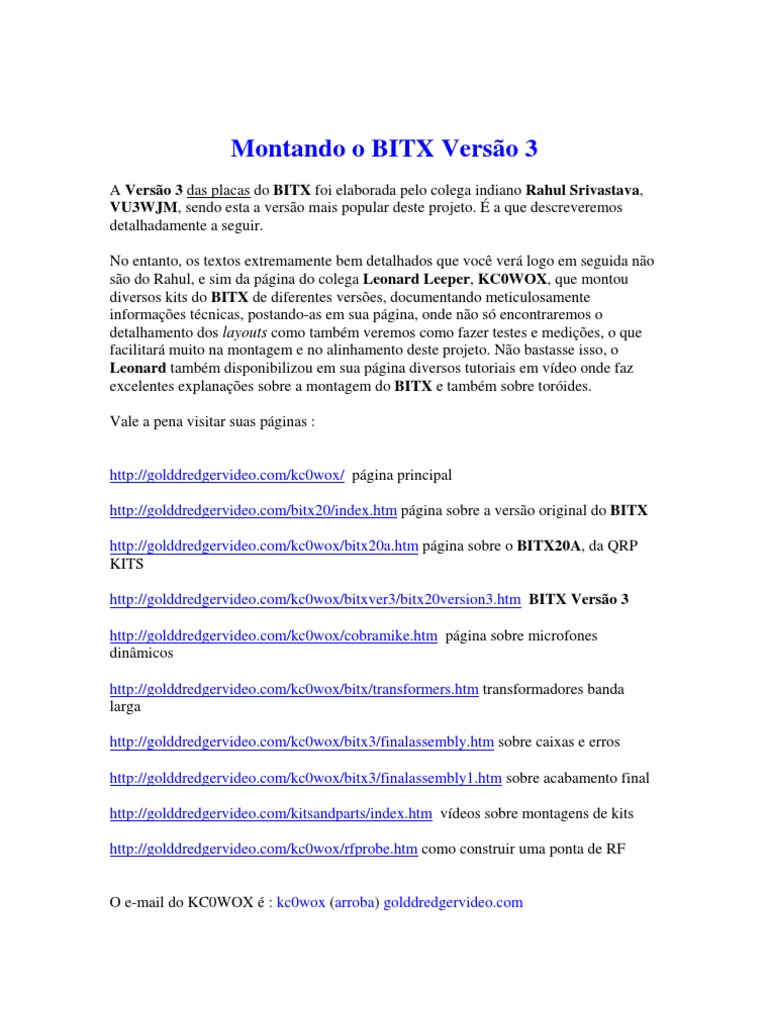 BITX Versao 3 | Download grátis PDF | Rede elétrica | Transformador