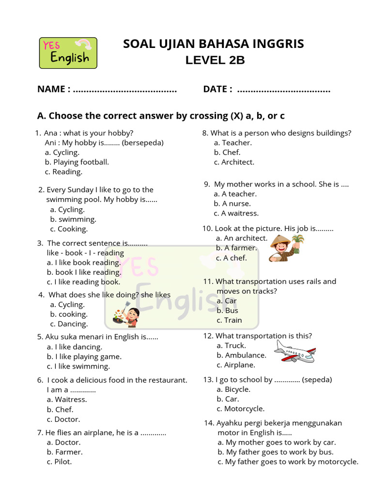 soal ujian level 2B | PDF | Land Vehicles | Vehicles