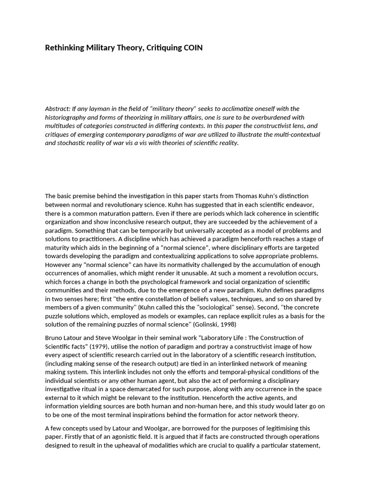 Rethinking Military Theory, Critiquing COIN (Counter-Insurgency ...