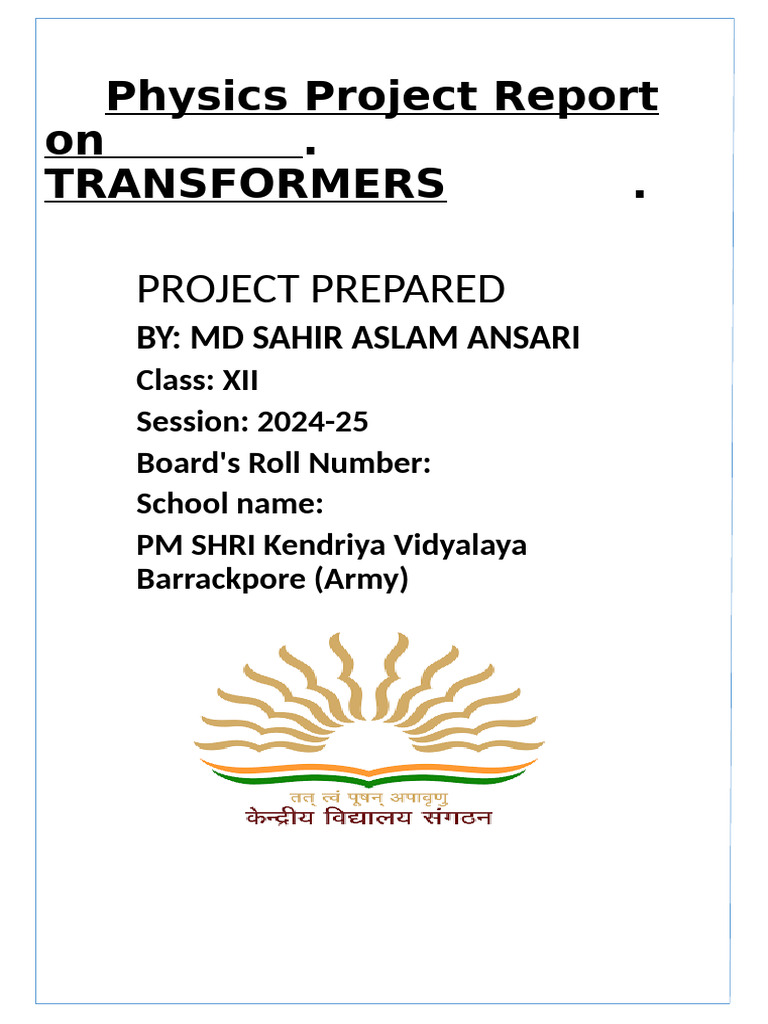 Transformer Project Report for Class XII | PDF | Transformer | Inductor