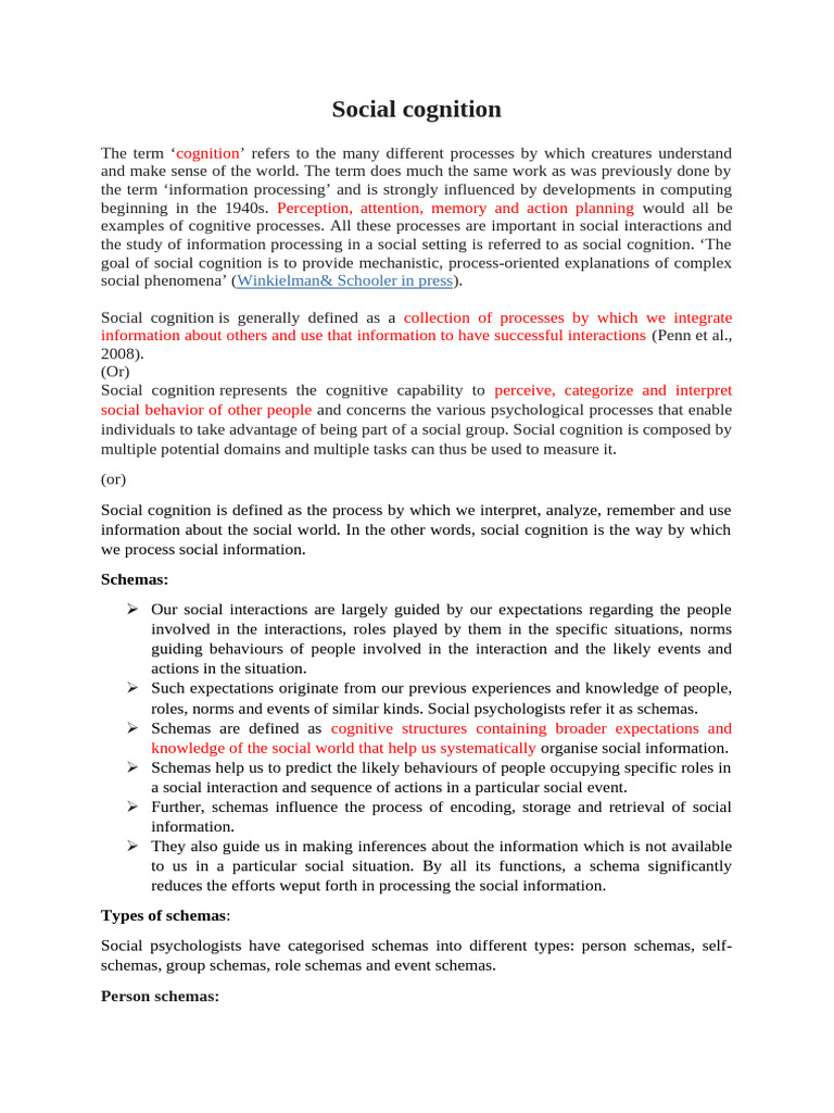 Social Cognition Notes Pdf Priming Psychology Thought