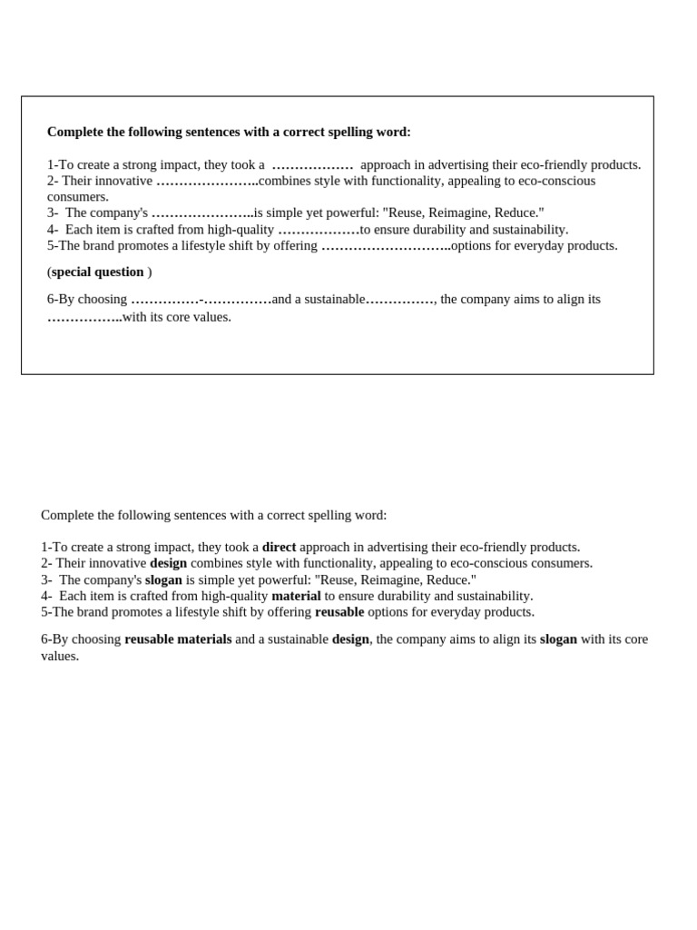 Complete The Following Sentences With A Correct Spelling Word | PDF ...