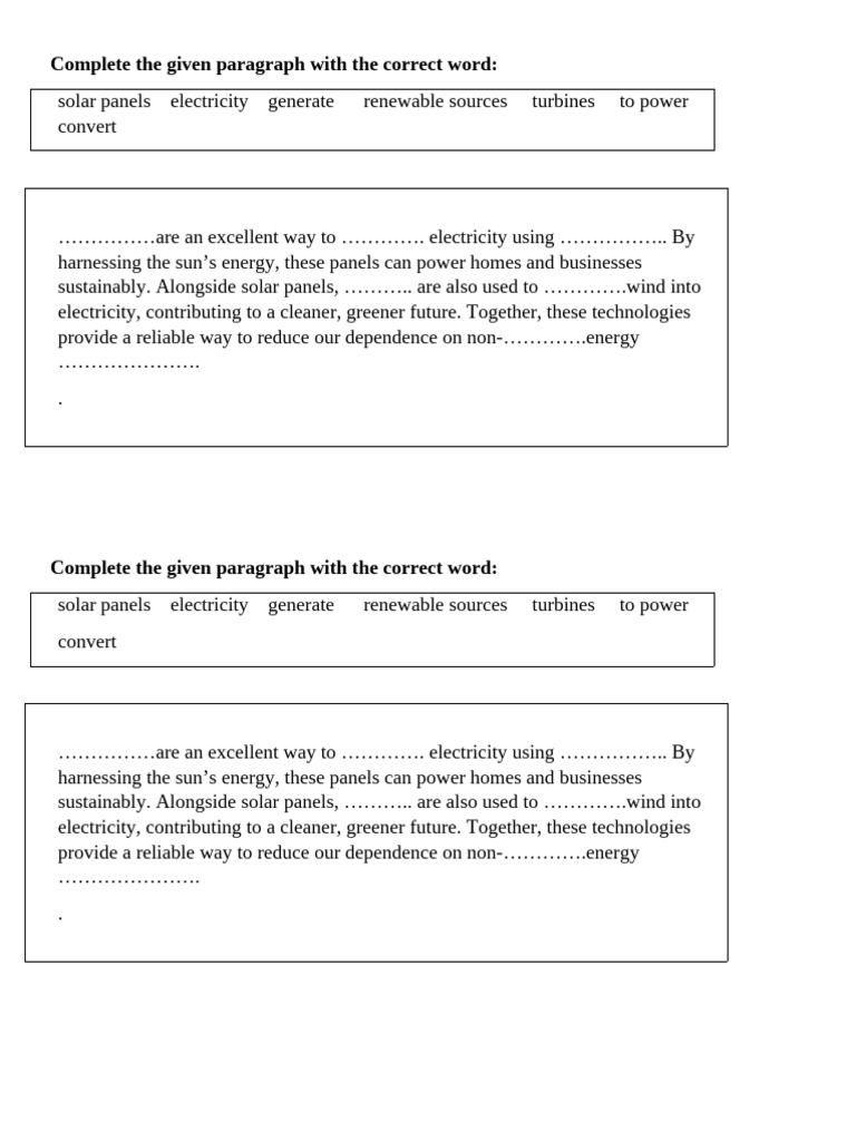 Complete The Given Paragraph With The Correct Word | PDF