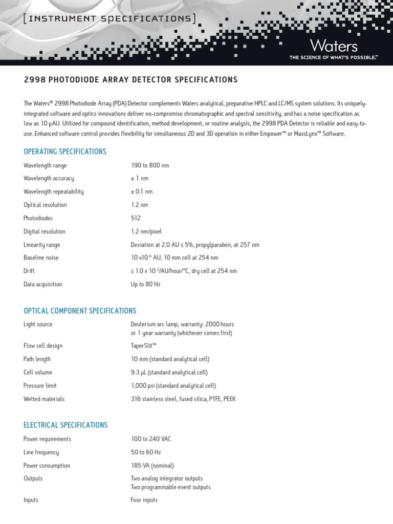 2998,spec | PDF | High Performance Liquid Chromatography | Optics