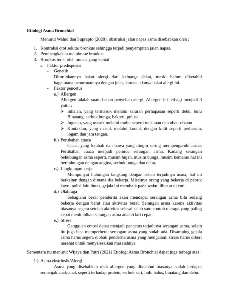 Etiologi dan Faktor Asma Bronchial | PDF