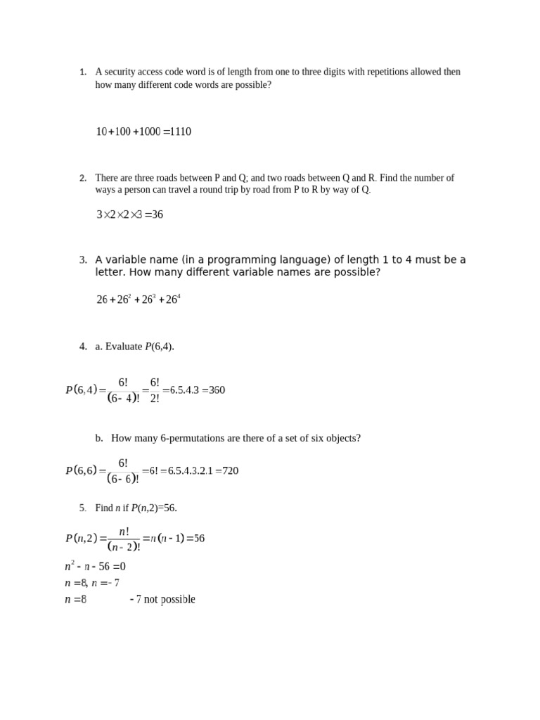Solution of Pratice Questions For Combinatorics | PDF