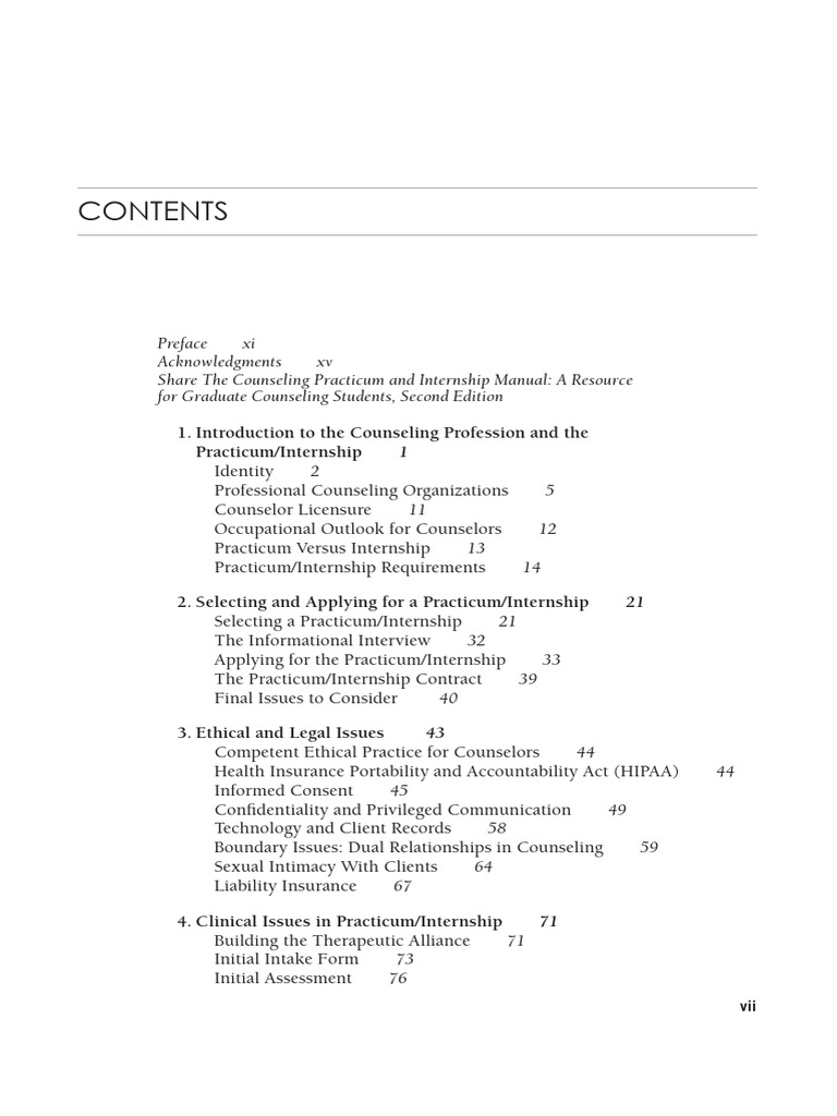 The Counseling Practicum and Internship Manual Sec... - (Contents) | PDF | Counseling Psychology ...