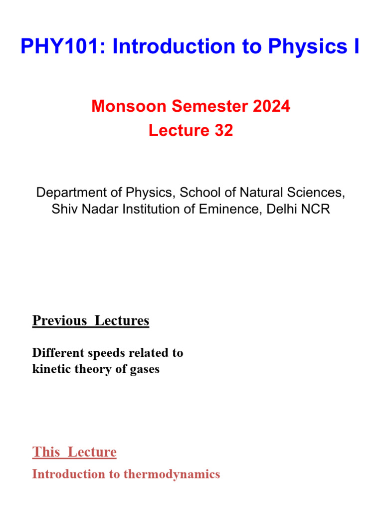 PHY101 Lecture Thermo 32 2024 | PDF