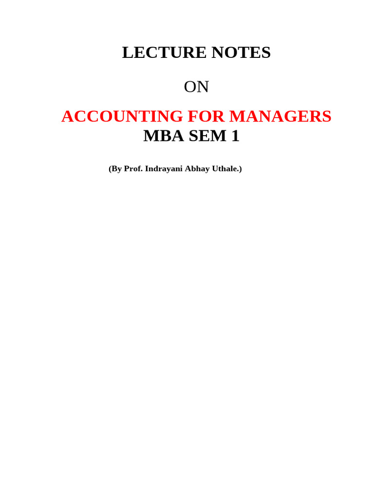 MBA 1st Sem: Accounting for Managers | PDF | Debits And Credits ...