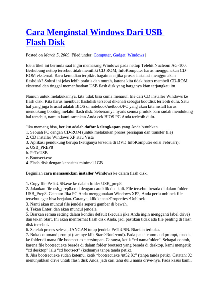 Cara Menginstal Windows Dari USB Flash | PDF