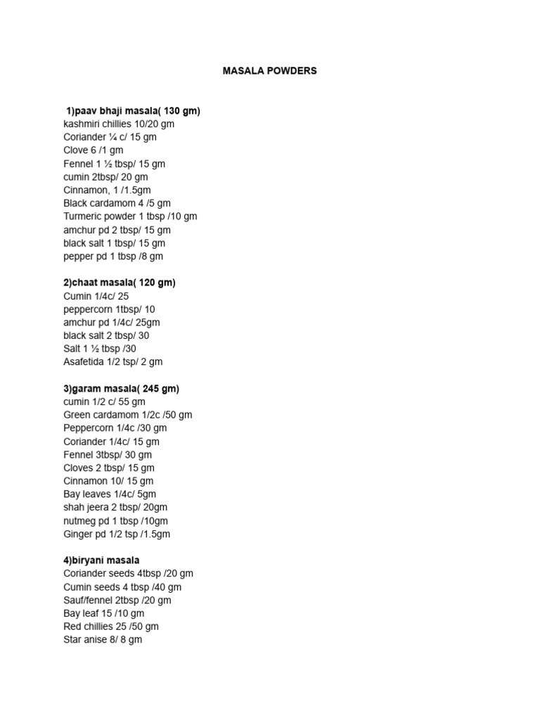 MASALA POWDERS.pdf (1) | PDF | Cumin | Herbs And Spices