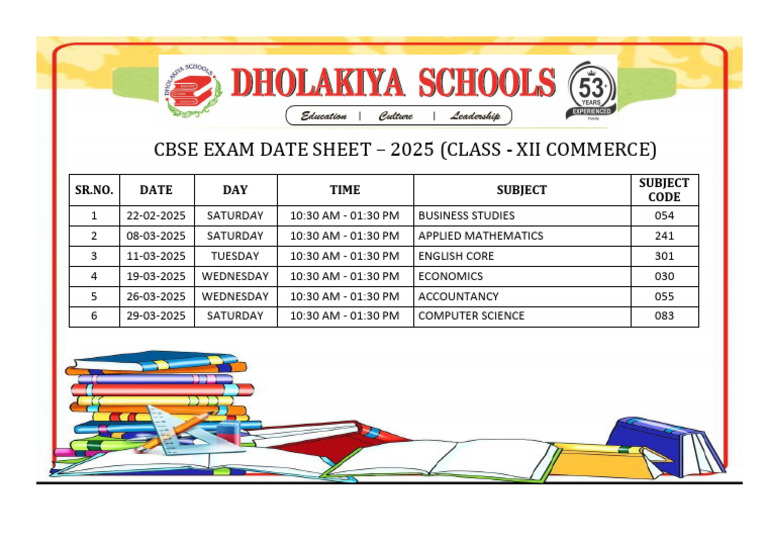 Board Exam Timetable Xii Commerce | PDF