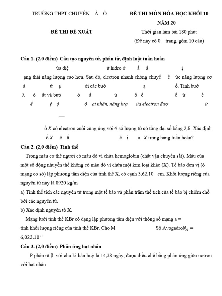 Đề Thi Đề Xuất-Hóa 10 DHBB 2022 Ams | PDF
