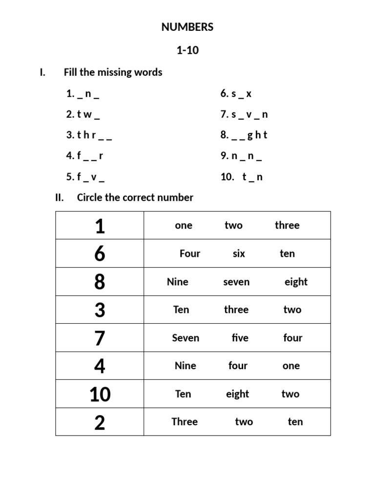 Number Words 1-10 Activities | PDF