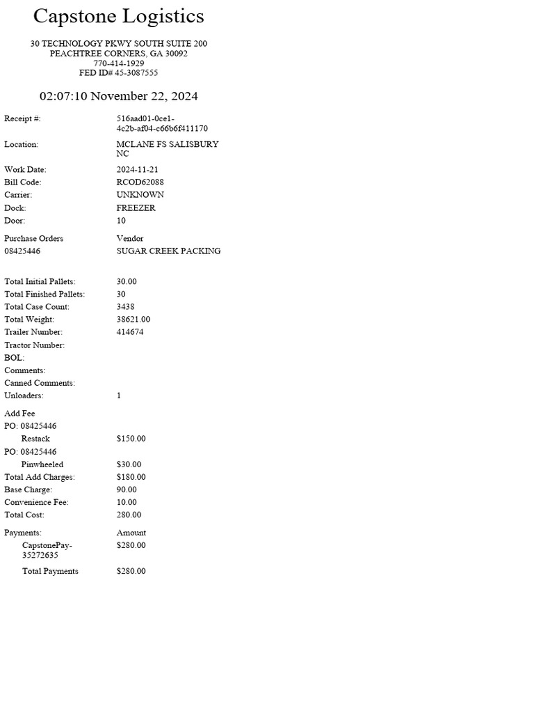 Capstone Logistics Receipt Summary | PDF