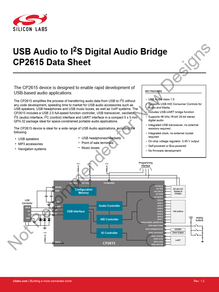 USB Audio to I2S Bridge Data Sheet | PDF | Usb | Analog To Digital ...
