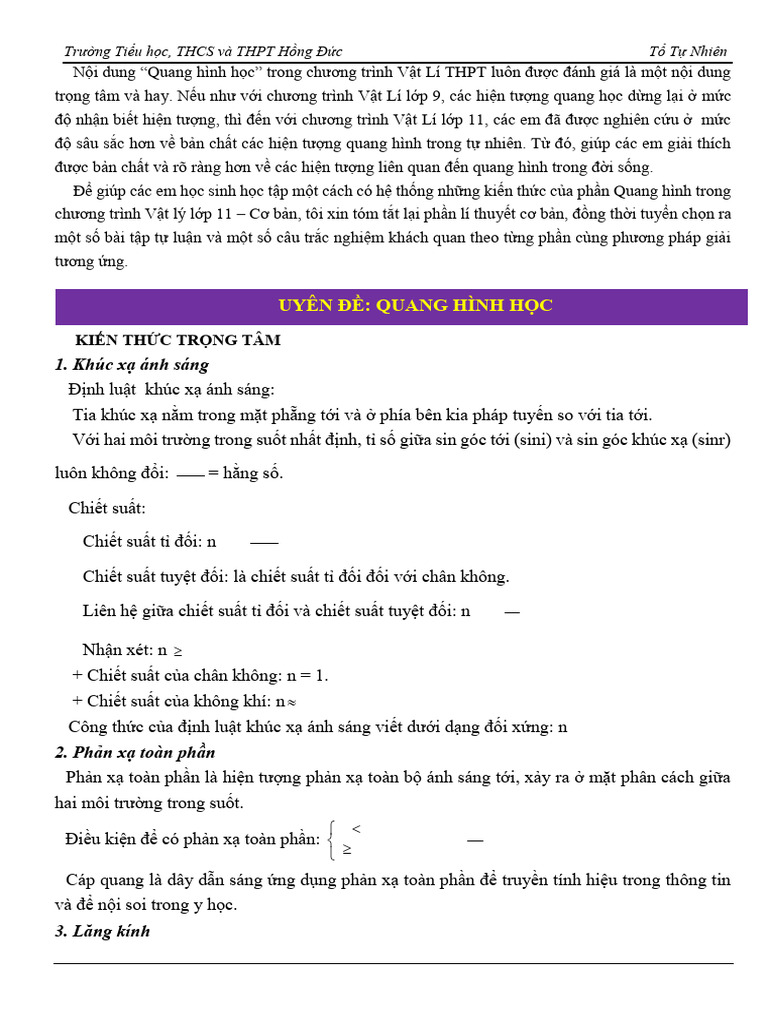 Chuyen de Quang Hinh Hoc 11 | PDF