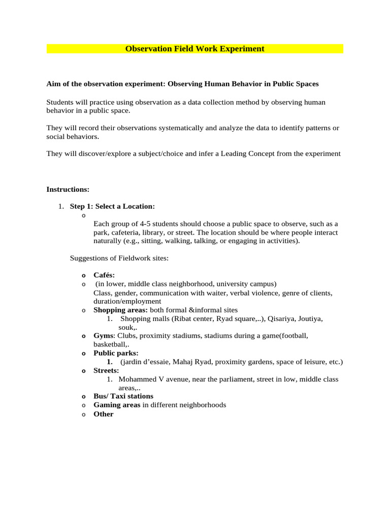 Observation Field Work Experiment | PDF | Communication | Behavior