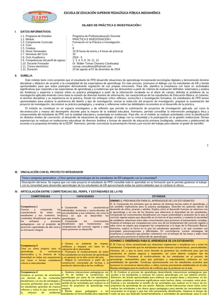 Silabo de Práct. e Inv. I-P | PDF | Evaluación | Aprendizaje