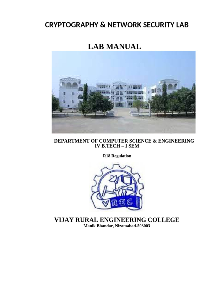 Vrec Cns Lab Manual IV Cse I Sem | PDF | Cryptography | Cipher Vrec Cns Lab Manual IV Cse I Sem | PDF | Cryptography | Cipher