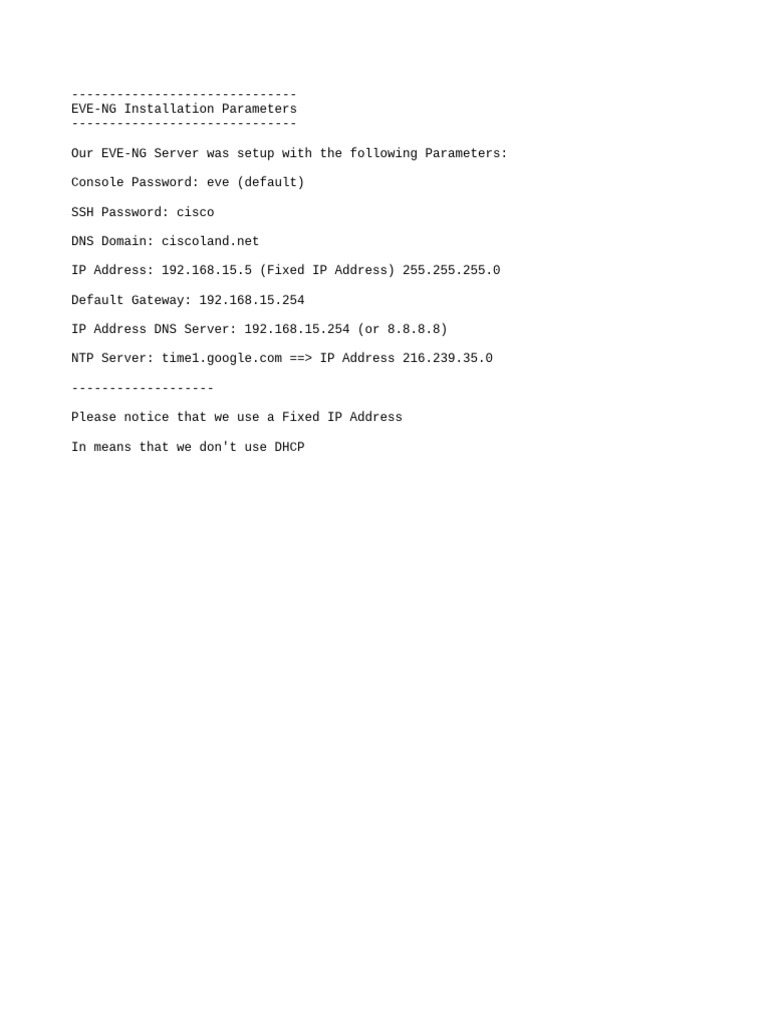 EVE-NG - Installation Parameters | PDF
