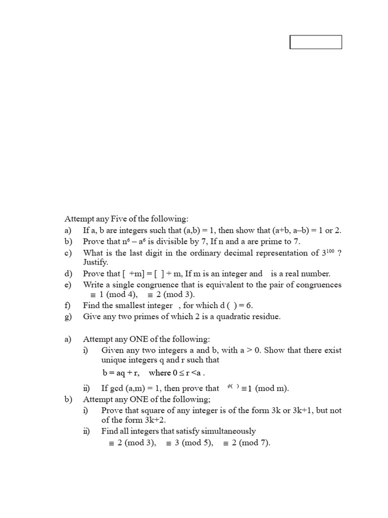 TYBSC - DSE - 3B, MT 356 (B) Number Theory | PDF | Mathematical Notation | Group Theory