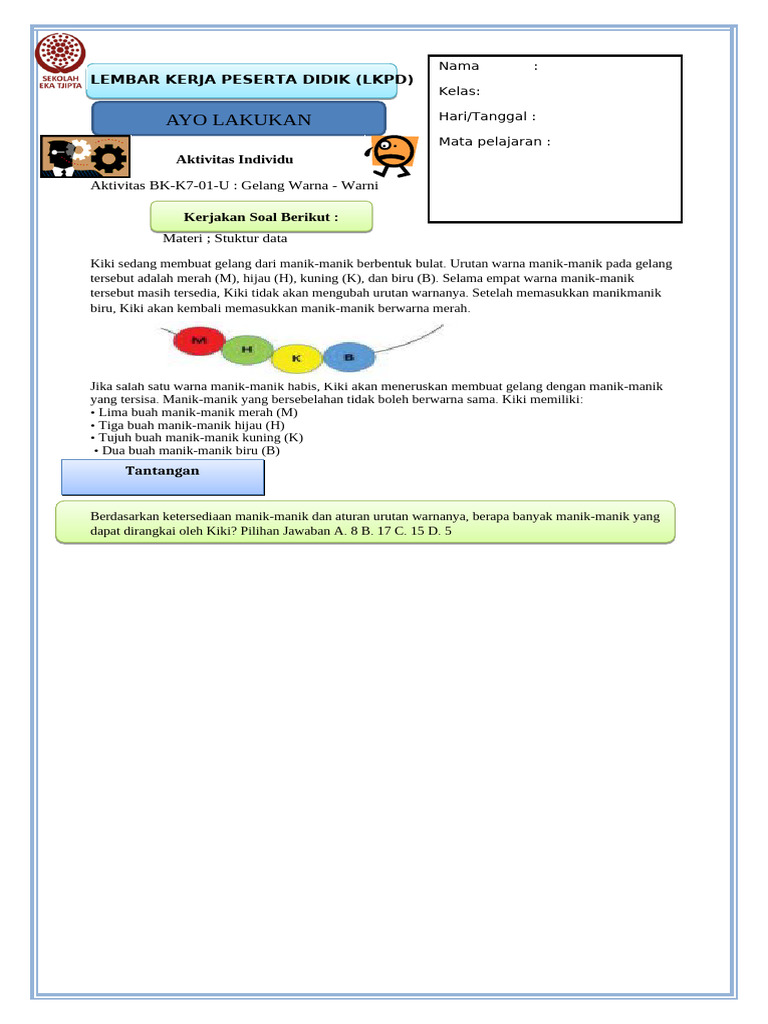 LKPD LK K7 BK 01 U Gelang Warna Warni | PDF