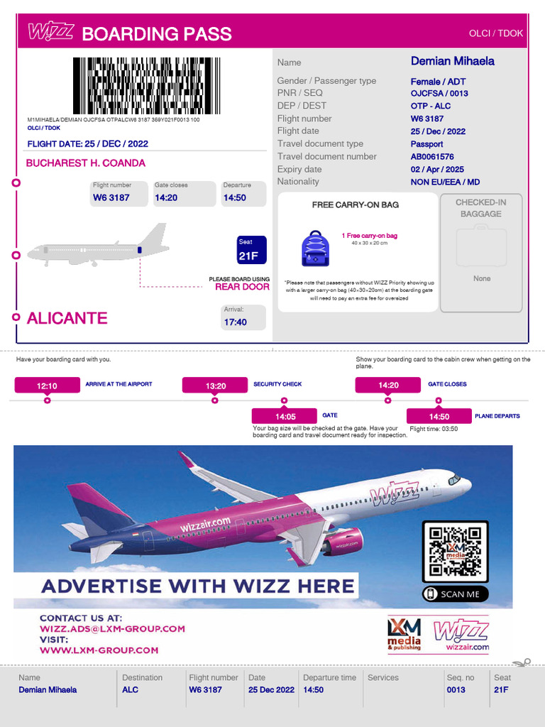 BoardingCard 290151173 OTP AD | PDF | Transport | Aviation