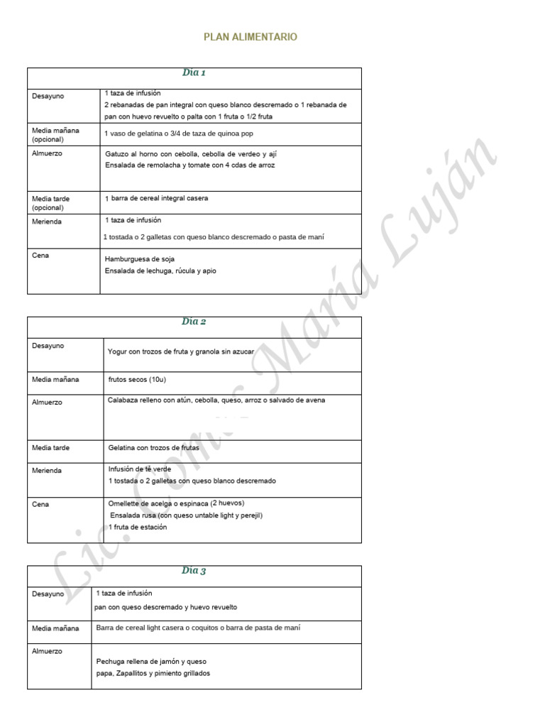 PLAN ALIMENTARIO. CMPL Sl-2 | PDF | ensalada | Panes