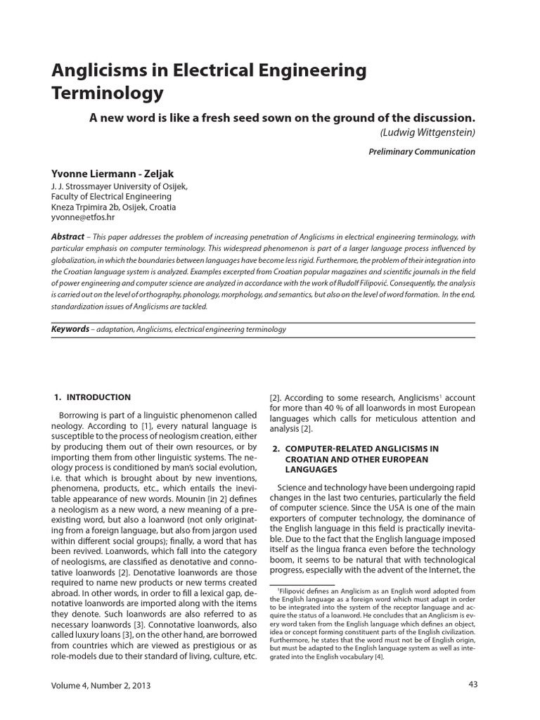 Anglicisms in Electrical ENgineering Terminology | PDF | English ...