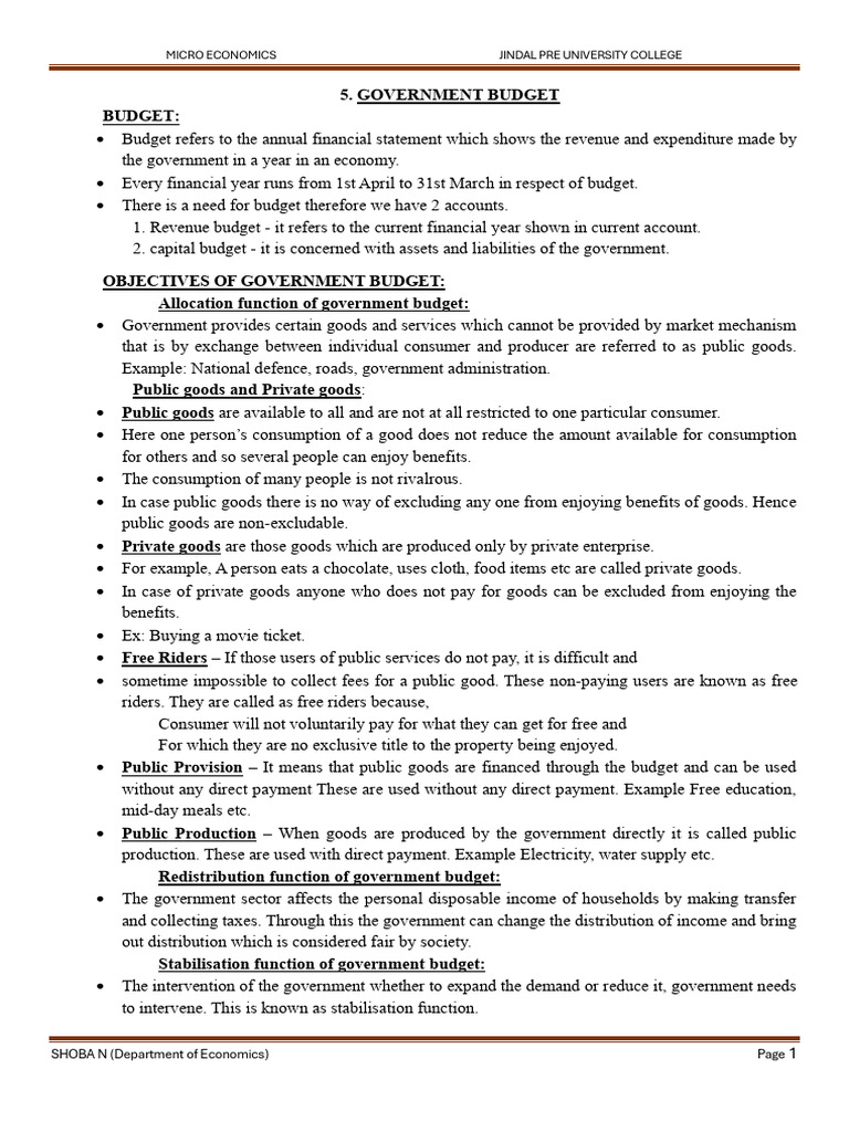 Government Budget Notes | PDF | Government Budget Balance | Taxes