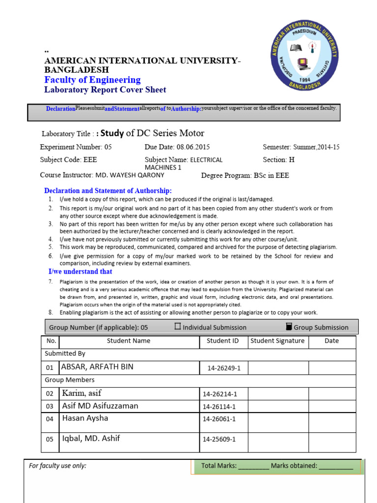 Machine 1 Labreport No 05 | PDF | Electric Motor | Power Supply