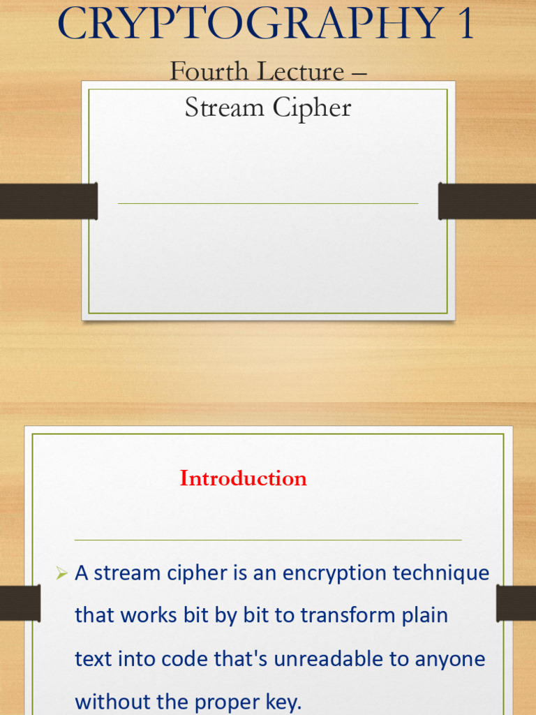 Fourth Lecture - Stream Cipher | PDF | Encryption | Key (Cryptography)