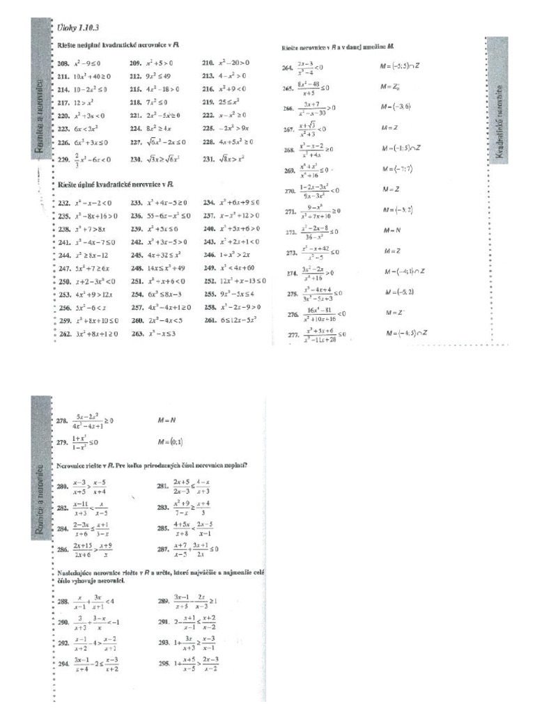 Kvadratická Nerovnica - Príklady | PDF